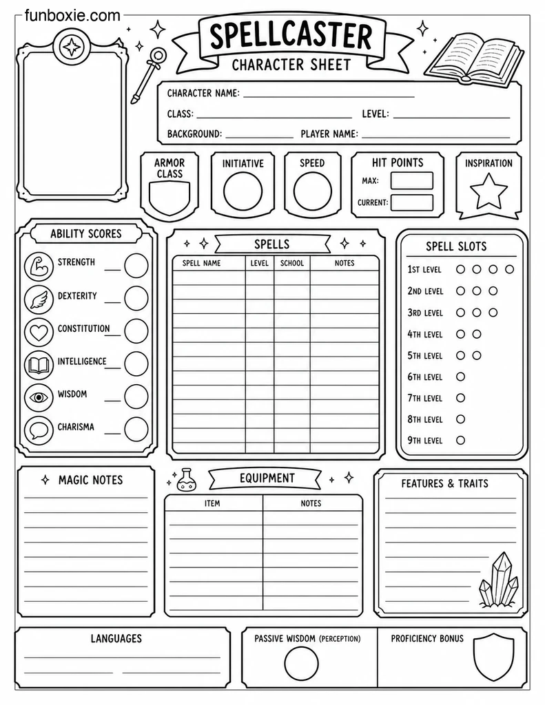 DND Character Sheet PDF Download | Free Printable PDF | Funboxie