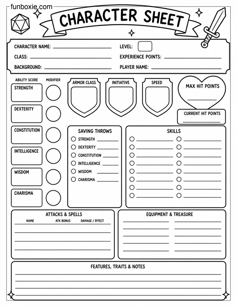 DND Character Sheet PDF Download | Free Printable PDF | Funboxie